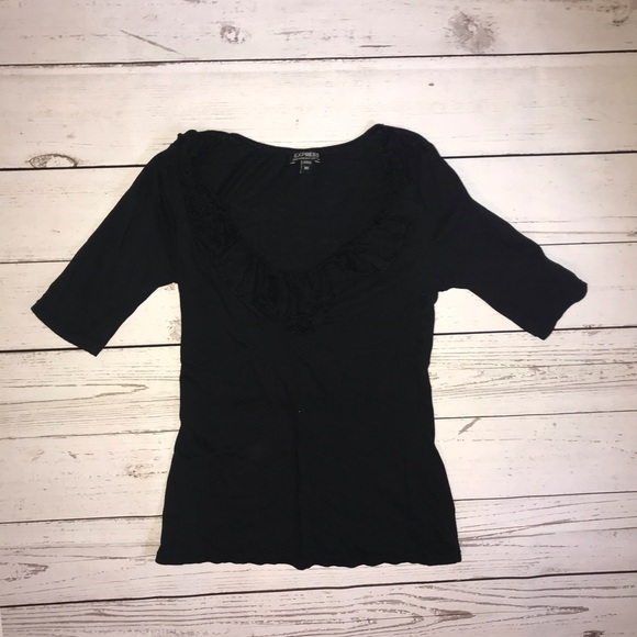 Express | Tops | Final Sale Express Black Ruffle Neck Cotton Top Size ...